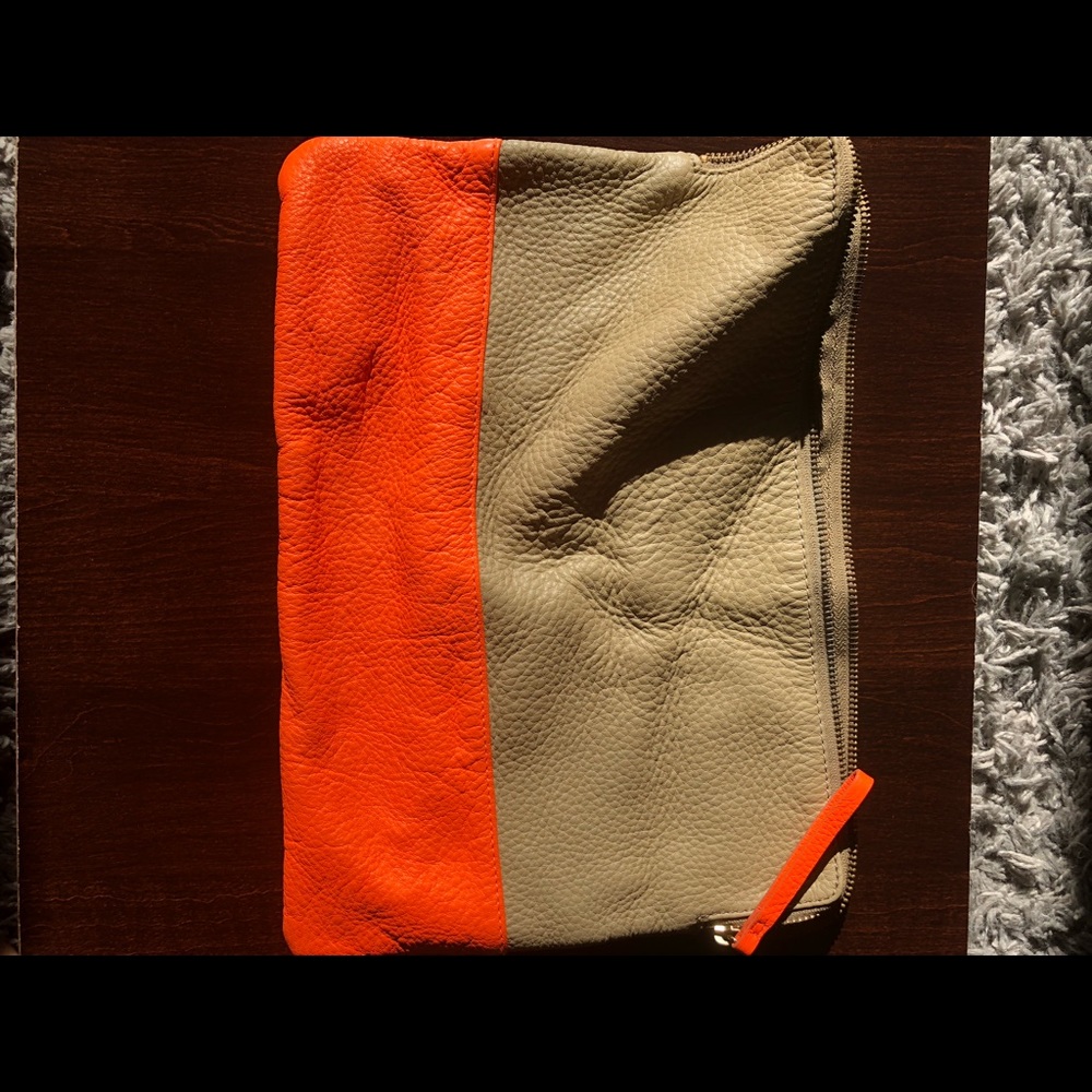 Leather Colorblock Clutch - Orange And Tan - Gem